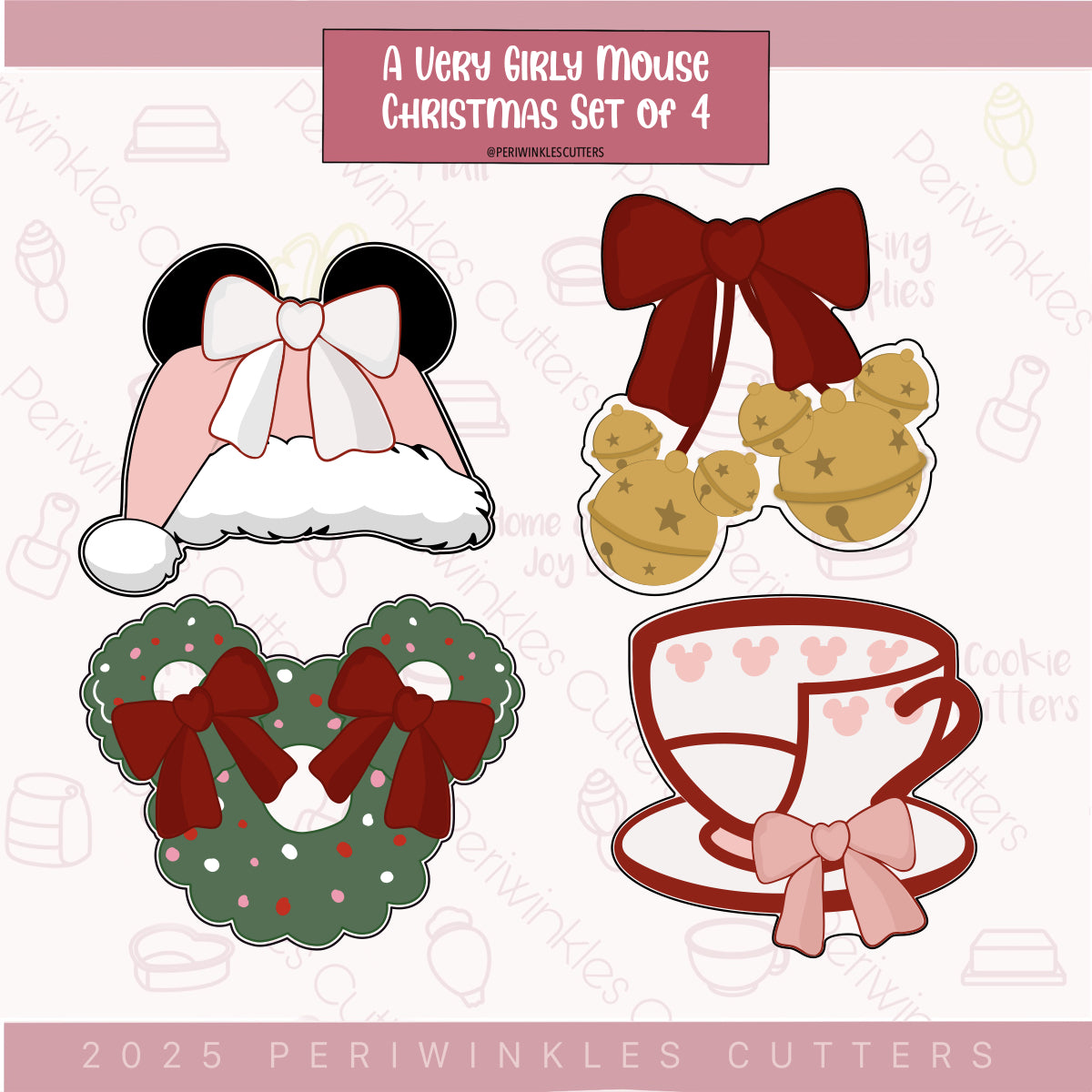A Very Girly Mouse Christmas Set of 4 Cookie Cutter – Periwinkles Cutters