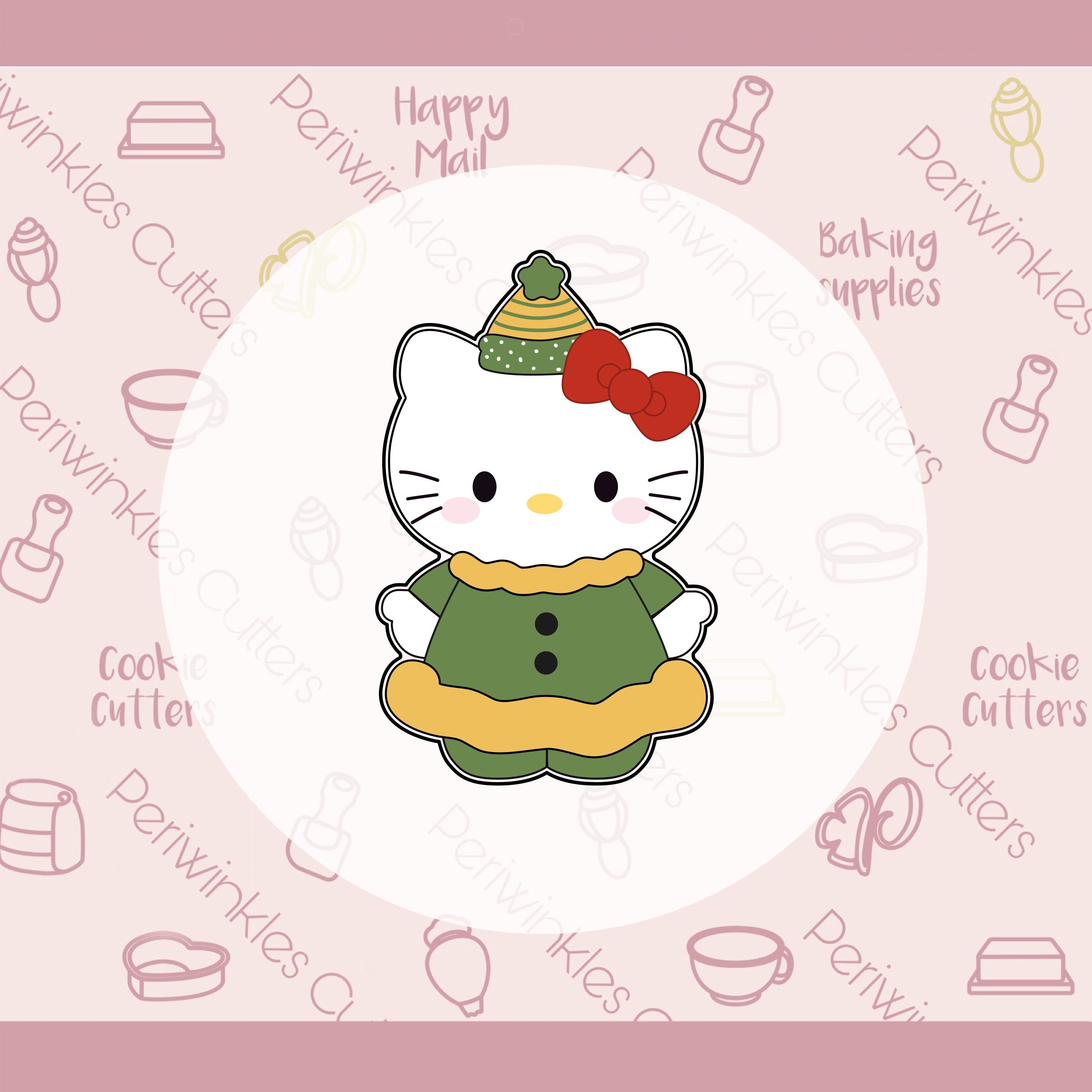 Hello Christmas Kitty Elf Cookie Cutter - Periwinkles Cutters