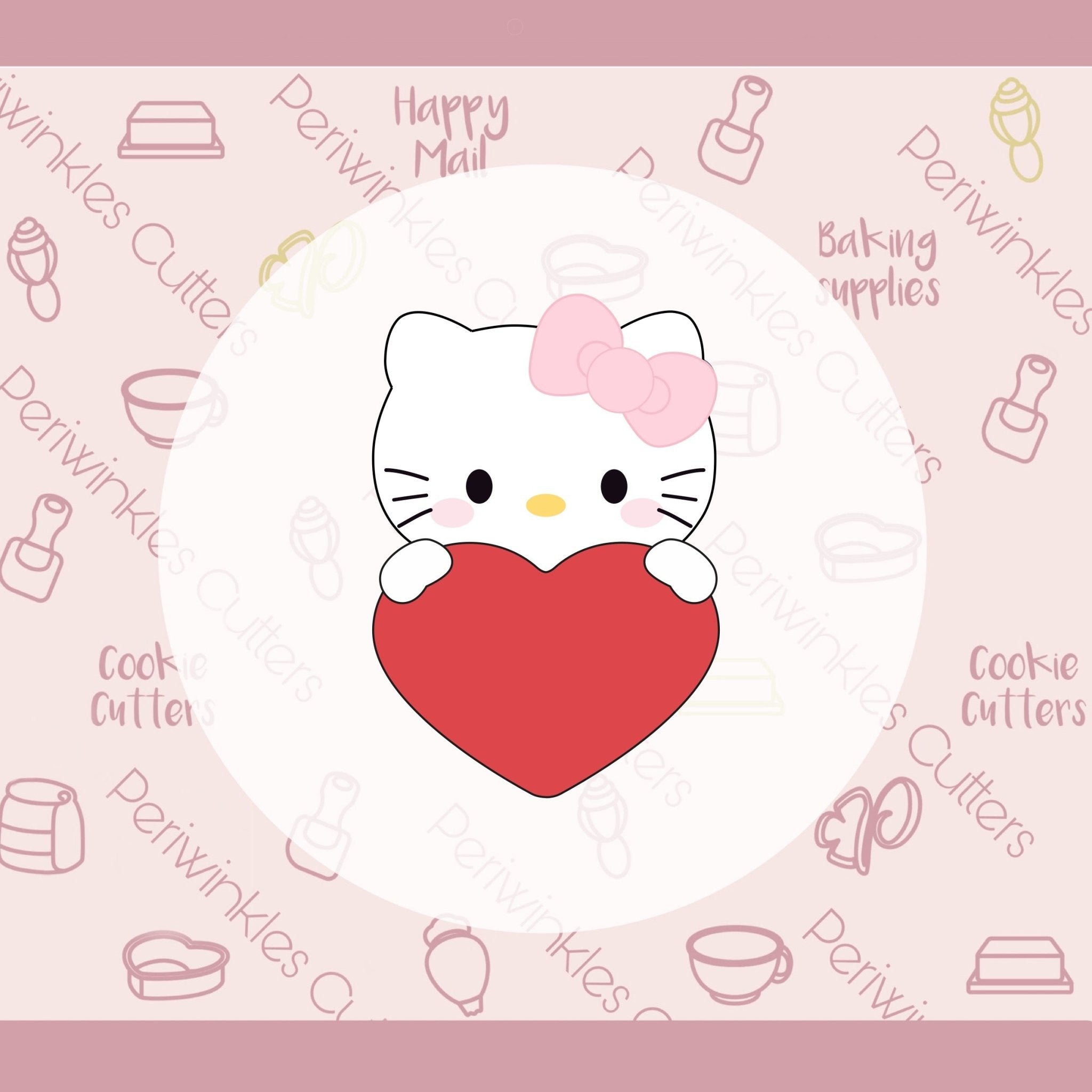 Hello Valentine Kitty Heart Cookie Cutter - Periwinkles Cutters