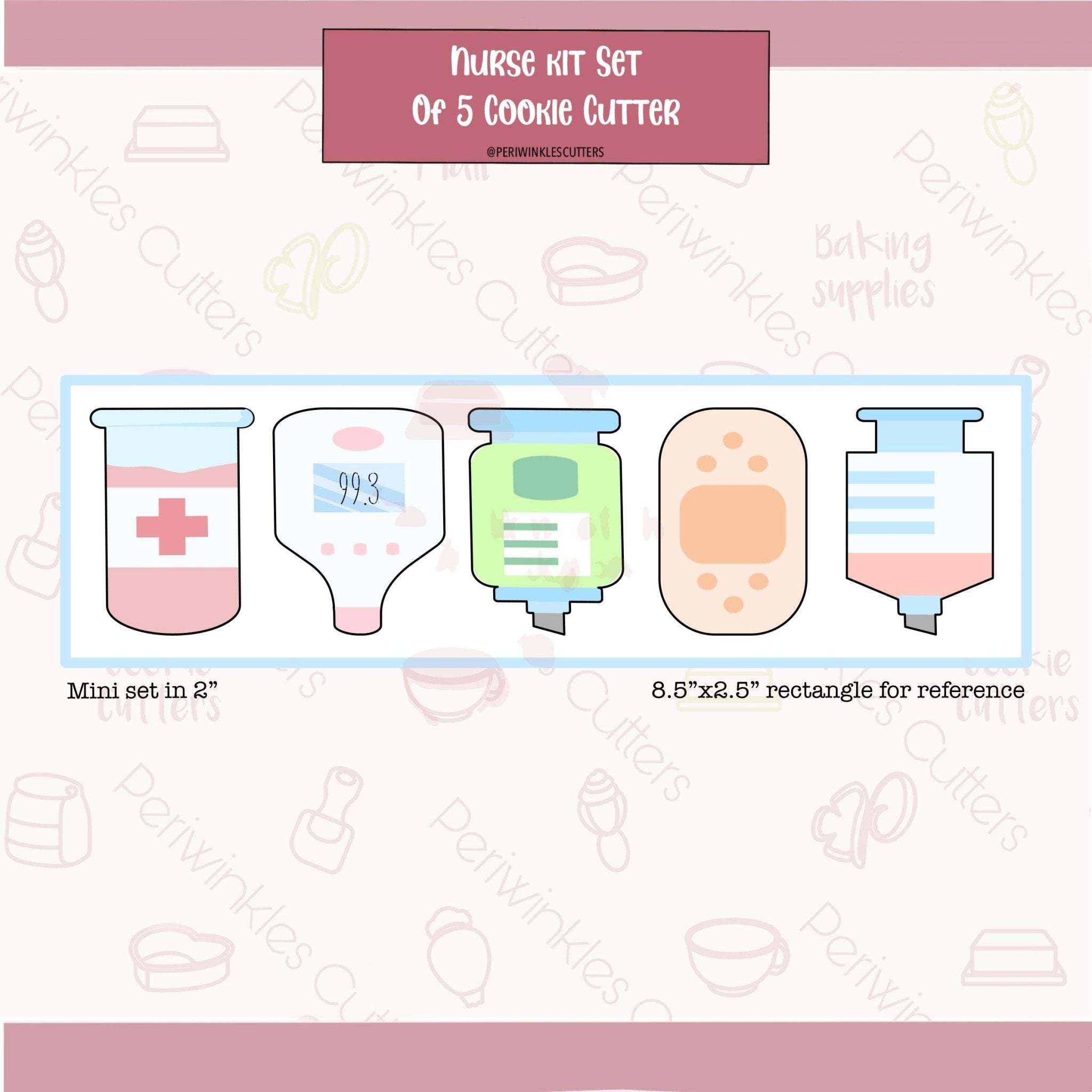 Nurse Kit Set of 5 Mini Cookie Cutter – Periwinkles Cutters